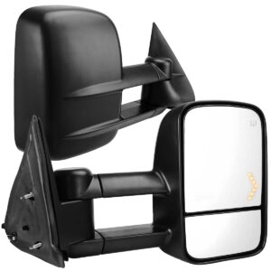 autosaver88 towing mirrors compatible with 2003-2007 chevy silverado gmc sierra 1500 2500 hd 3500, power heated side view tow mirrors for tahoe suburban avalanche yukon with arrow turn signal light