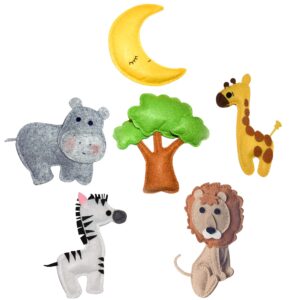 Baby Crib Mobile, Music Box Player and Crib Arm Holder, Hanging Carousel with Safari Zoo Animal, Giraffe, Zebra, Lion, Hippo Surrounded by Tree, Moon and Clouds by C&K WORKS