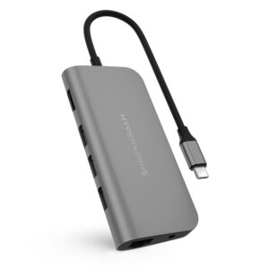 hyperdrive usb c hub - 9-in-1 usb hub 4k hdmi, ethernet, 3.0 usb-a, usb c power delivery, microsd/sd, audio jack - compatible with ipad pro, macbook, chromebook, windows - space gray