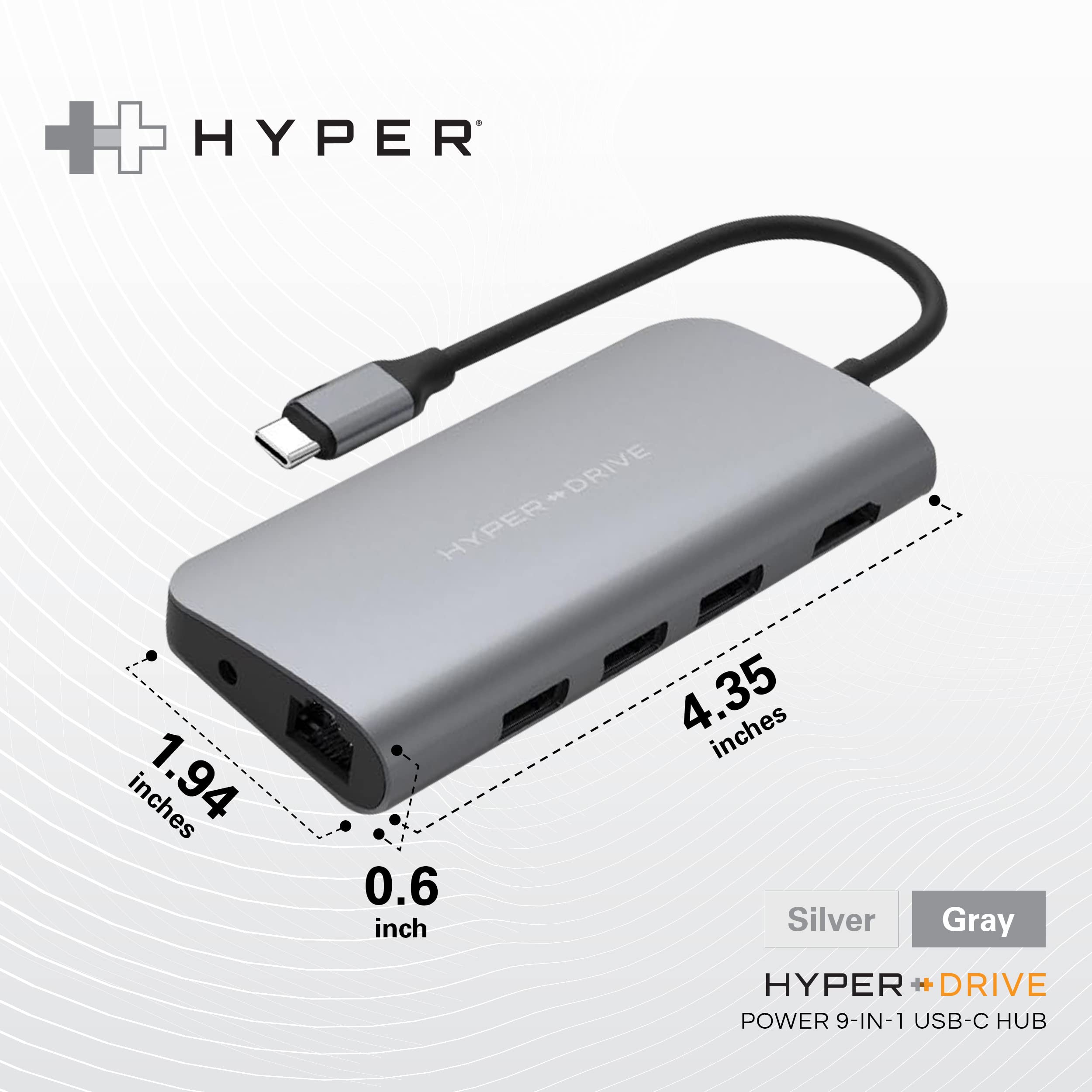 HyperDrive USB C Hub - 9-in-1 USB Hub 4K HDMI, Ethernet, 3.0 USB-A, USB C Power Delivery, MicroSD/SD, Audio Jack - Compatible with iPad Pro, MacBook, Chromebook, Windows - Space Gray