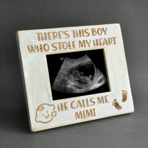 K KENON Baby Engraved Wood Picture Frame - There's This Boy He Calls Me MIMI - Winnie The Pooh Sonogram Picture Frame, New Mom, New Dad (For Baby Boy-MIMI)