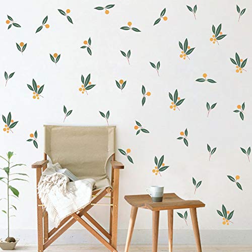 Nordic Tangerines Green Leaves Wall Decal, Fruit Wall Decals,Plant Fresh Leaves Sticker for Bedroom Office Decoration,Tangerine Wall Decals (32pcs Tangerines Leaf)