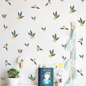 Nordic Tangerines Green Leaves Wall Decal, Fruit Wall Decals,Plant Fresh Leaves Sticker for Bedroom Office Decoration,Tangerine Wall Decals (32pcs Tangerines Leaf)