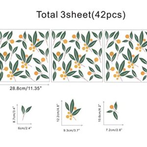 Nordic Tangerines Green Leaves Wall Decal, Fruit Wall Decals,Plant Fresh Leaves Sticker for Bedroom Office Decoration,Tangerine Wall Decals (32pcs Tangerines Leaf)