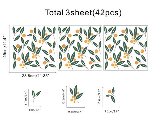 Nordic Tangerines Green Leaves Wall Decal, Fruit Wall Decals,Plant Fresh Leaves Sticker for Bedroom Office Decoration,Tangerine Wall Decals (32pcs Tangerines Leaf)