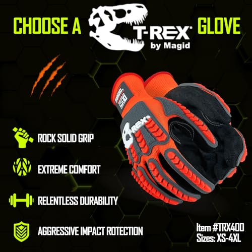 MAGID T-REX Sandy Nitrile Coated Impact-Resistant Work Gloves, 1 Pair, Size 8/Medium, TRX400