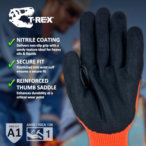 MAGID T-REX Sandy Nitrile Coated Impact-Resistant Work Gloves, 1 Pair, Size 8/Medium, TRX400