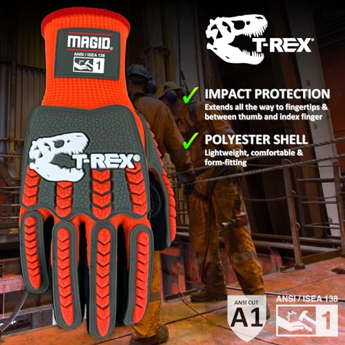 MAGID T-REX Sandy Nitrile Coated Impact-Resistant Work Gloves, 1 Pair, Size 8/Medium, TRX400