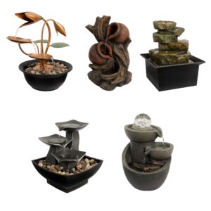 Tabletop Water Fountain-10.5 Cascading Water Over Metal Flowers and Leaves, Electric Pump, Soothing Indoor Waterfall for Home Decor by Pure Garden