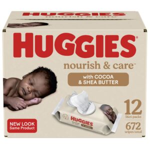 baby wipes, scented, huggies nourish & care baby diaper wipes, 56 count (pack of 12)