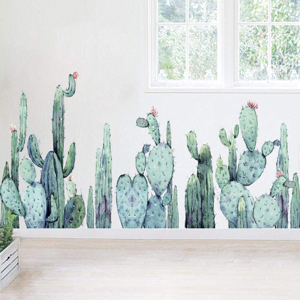 BIBITIME Cactus Wall Decal Green Plants Flower Vinyl Sticker Peel and Stick Home Art PVC Murals for Living Room Nursery Bedroom Children Kids Room Decor (DIY, Cactus - 1 Set)