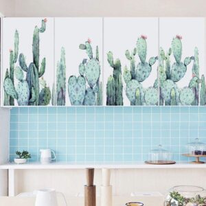 BIBITIME Cactus Wall Decal Green Plants Flower Vinyl Sticker Peel and Stick Home Art PVC Murals for Living Room Nursery Bedroom Children Kids Room Decor (DIY, Cactus - 1 Set)