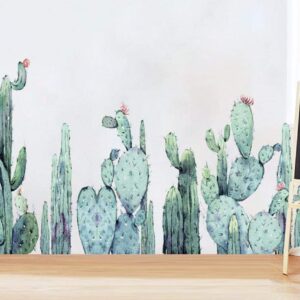 BIBITIME Cactus Wall Decal Green Plants Flower Vinyl Sticker Peel and Stick Home Art PVC Murals for Living Room Nursery Bedroom Children Kids Room Decor (DIY, Cactus - 1 Set)