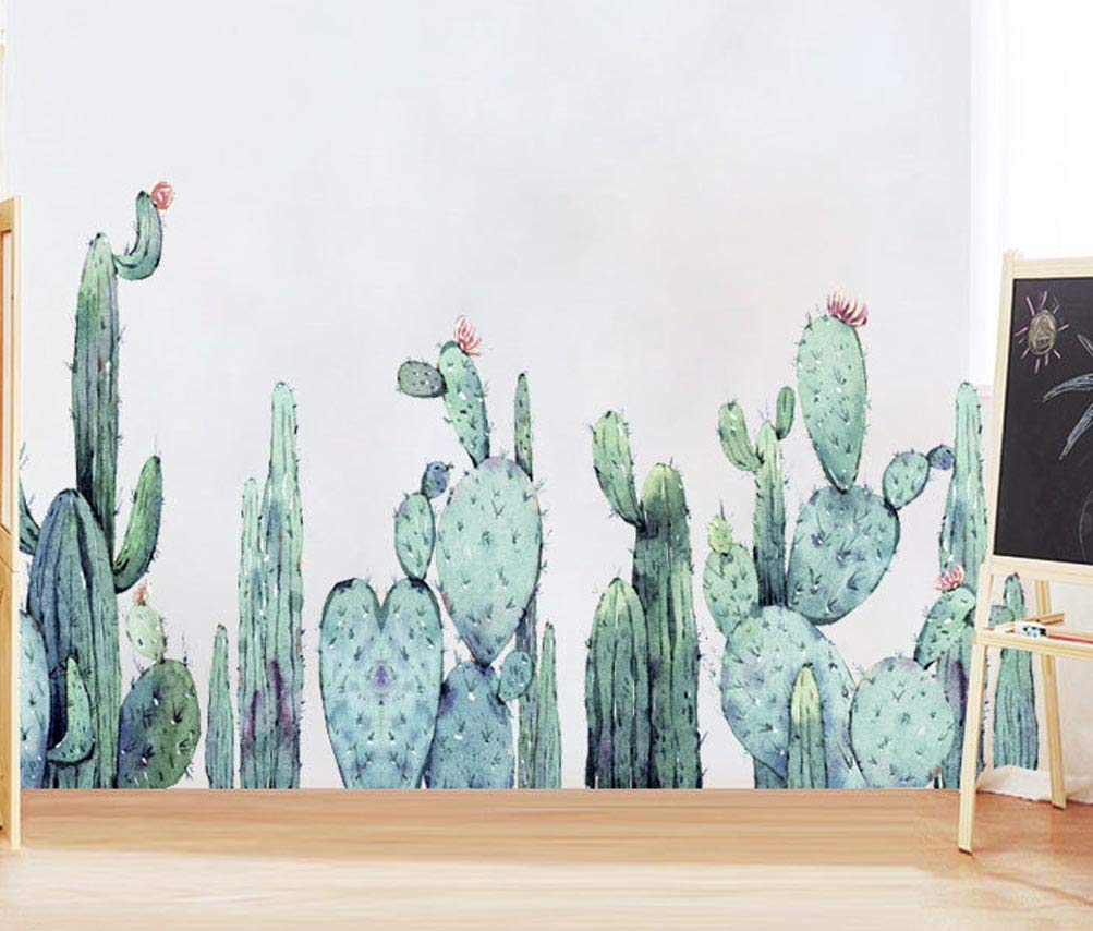 BIBITIME Cactus Wall Decal Green Plants Flower Vinyl Sticker Peel and Stick Home Art PVC Murals for Living Room Nursery Bedroom Children Kids Room Decor (DIY, Cactus - 1 Set)