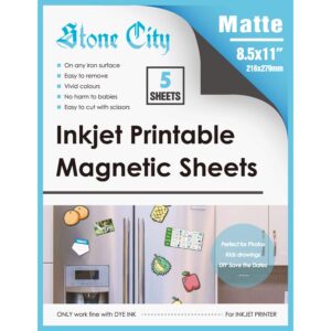 stone city printable magnetic sheets 8.5x11 inch, 5 sheets matte magnet paper sheet for inkjet printer, flexible magnetic printer paper for fridge, diy crafts