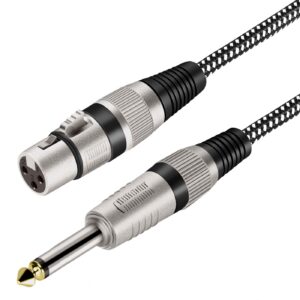 kinxiyu xlr female to 1/4 inch ts cable 3 ft, nylong braided xlr 3 pin female to 6.35mm ts male unbalanced interconnect wire mic cord for dynamic microphone (pure copper conductors)