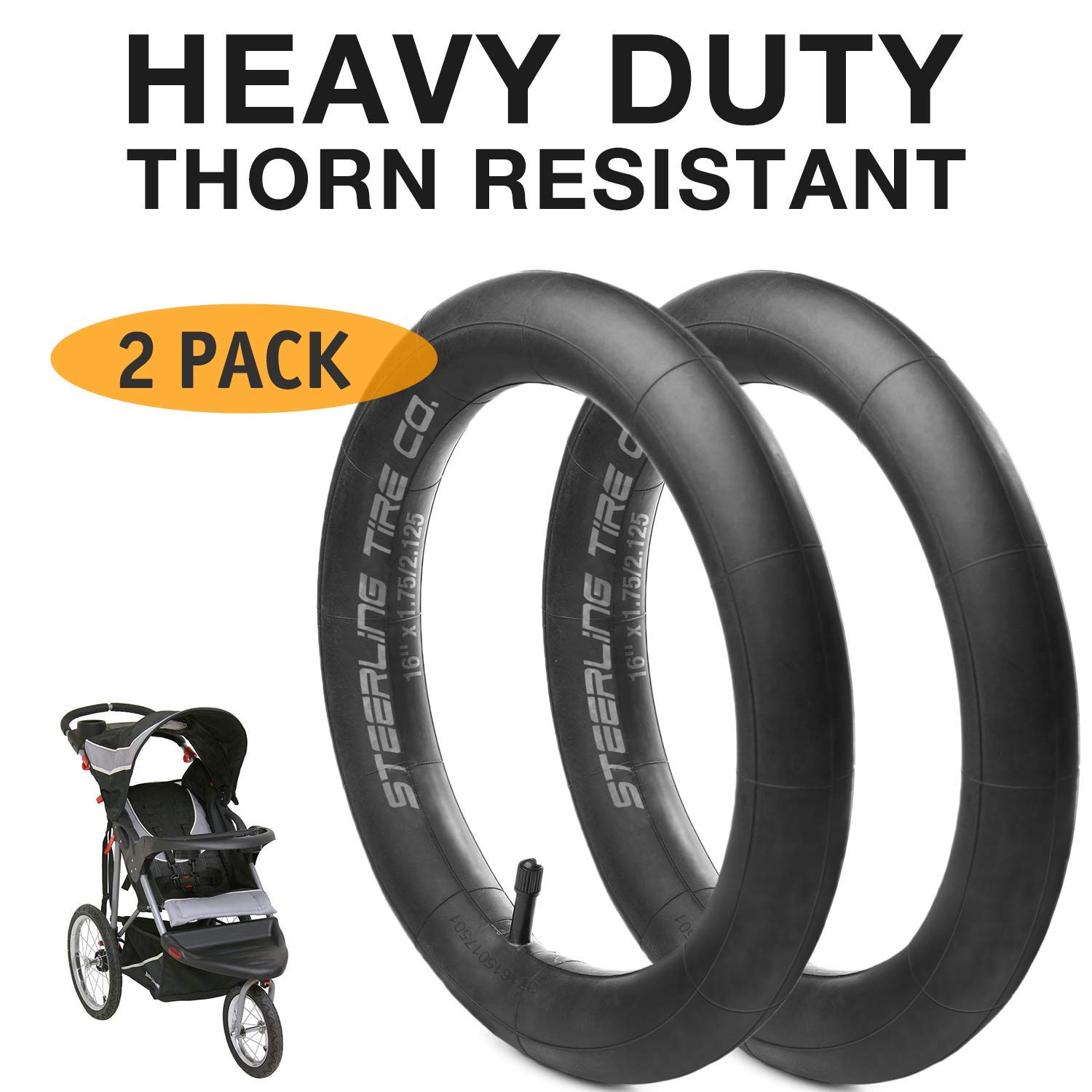 16 x 1.75/1.95/2.125 Heavy Duty Thorn Resistant Inner Tube Replacement for All Baby Trend Expedition Jogger Strollers and More! [2-Pack] Steerling Tire Co.