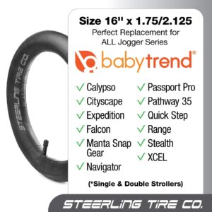 16 x 1.75/1.95/2.125 Heavy Duty Thorn Resistant Inner Tube Replacement for All Baby Trend Expedition Jogger Strollers and More! [2-Pack] Steerling Tire Co.