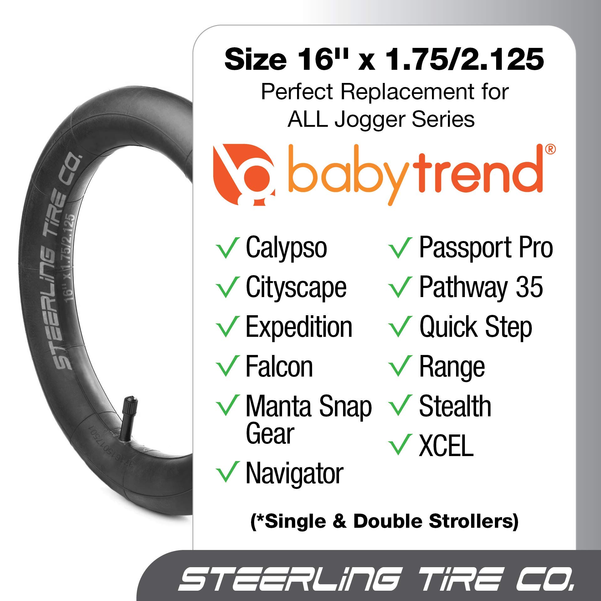 16 x 1.75/1.95/2.125 Heavy Duty Thorn Resistant Inner Tube Replacement for All Baby Trend Expedition Jogger Strollers and More! [2-Pack] Steerling Tire Co.