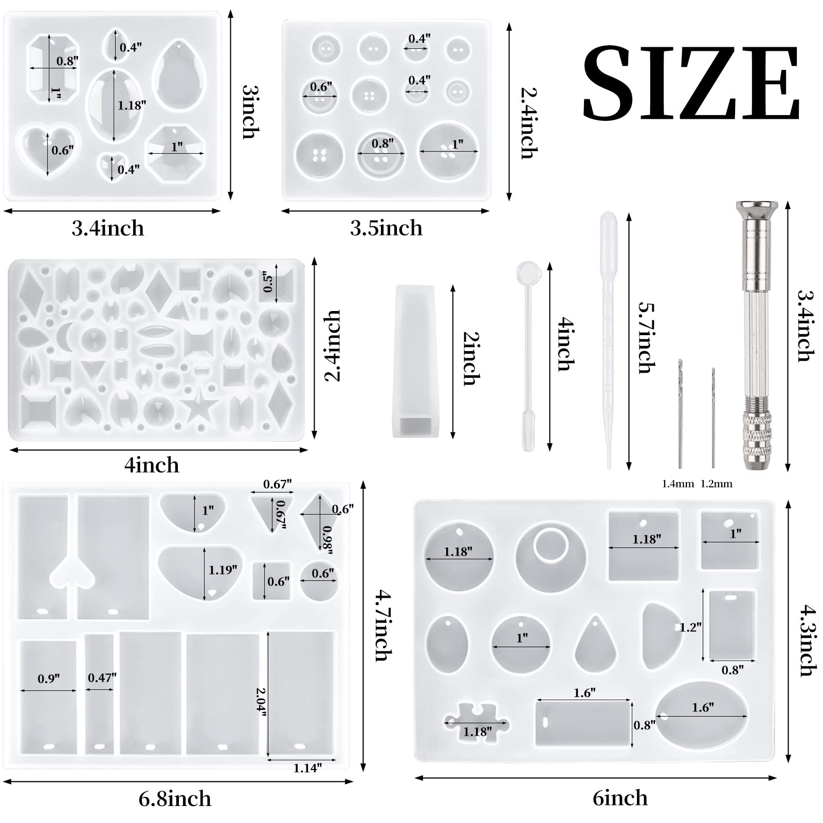 Suhome 73 Pack Resin Earring Mold Jewelry Silicone Resin Molds Making Kits Including Earring, Pendant, Bracelet, Necklace, Button Silicone Resin Casting Molds for Beginners