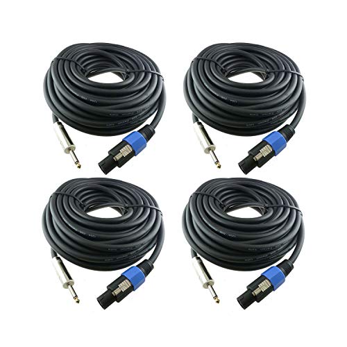 Yoico 4X 25 Feet Professional Speakon to 1/4" Speaker Cables, 12 Gauge AWG 2-Conductor Speakon to 1/4" Male Inch Heavy Duty Audio Amplifier Cord Wire, 4 Pack