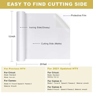 HTVRONT White Iron on Vinyl Roll - 12" x 25ft Heat Transfer Vinyl, Clothing Heavy Duty White HTV Vinyl, Easy Cutting & Weeding