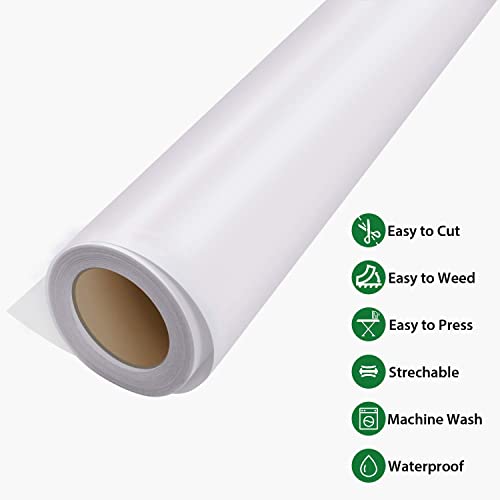 HTVRONT White Iron on Vinyl Roll - 12" x 25ft Heat Transfer Vinyl, Clothing Heavy Duty White HTV Vinyl, Easy Cutting & Weeding