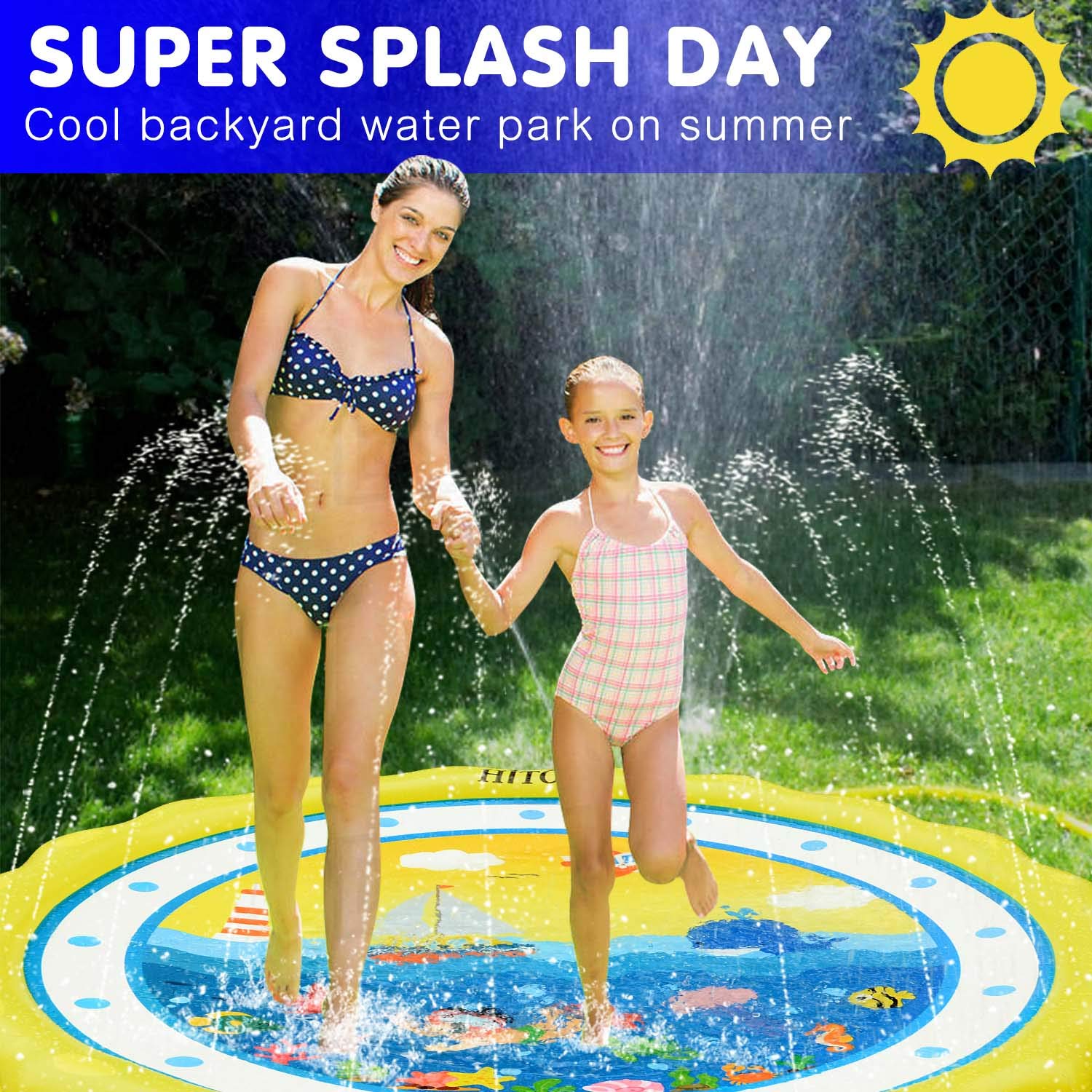 HITOP Kids Sprinklers for Outside, Splash Pad for Toddlers & Baby Pool 3-in-1 60" Water Toys Gifts for 1 2 3 4 5 Year Old Boys Girls Splash Play Mat (Ocean)