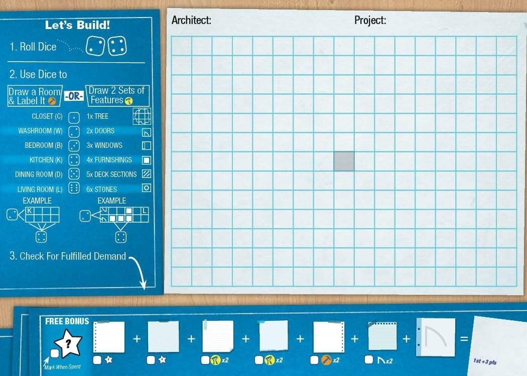 Floor Plan: A Roll & Write Home Design Game, Ages 8+, 1-100 Players, 20 Mins