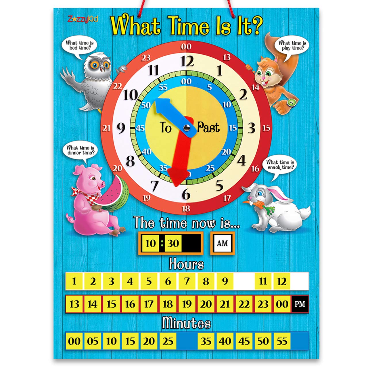 ZazzyKid Tell Time Teaching Clock for Kids: 12.6 x 16.5 inches Board with Magnetic Game Numbers