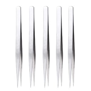 artibetter 10pc pointed stainless steel tip straight tweezers,fine angled removal for profissional grafting eyelash extension false eyelash nail art electionics medical