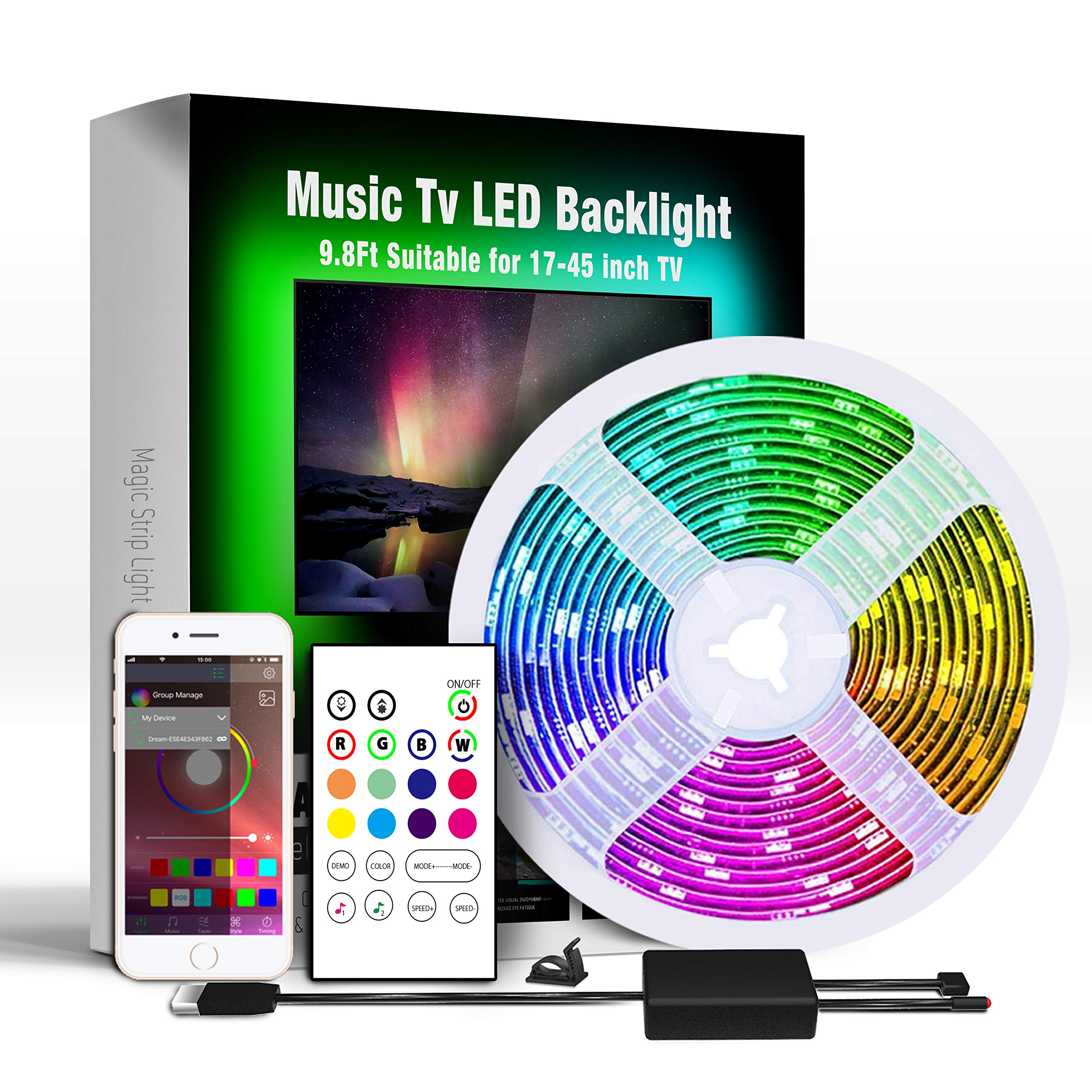 Miume LED Strip Light 9.8Ft Music TV Led Backlight for 14-47 inch TV,9.8Ft RGB USB Powered Led Strip Light with APP Control,TV Led Backlight Kit for Flat Screen TV/PC