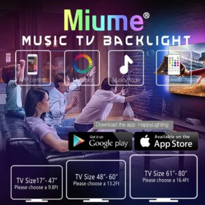 Miume LED Strip Light 9.8Ft Music TV Led Backlight for 14-47 inch TV,9.8Ft RGB USB Powered Led Strip Light with APP Control,TV Led Backlight Kit for Flat Screen TV/PC