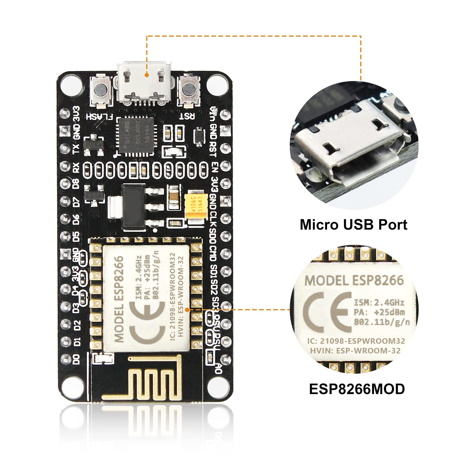 KeeYees Development Board WiFi WLAN Wireless Module for ESP8266 for NodeMCU for ESP-12E for Arduino (5pcs)