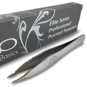 zizzili basics elite series pointed tweezers - sharp precision tips + surgical grade stainless steel tweezer for professional eyebrow and facial hair removal