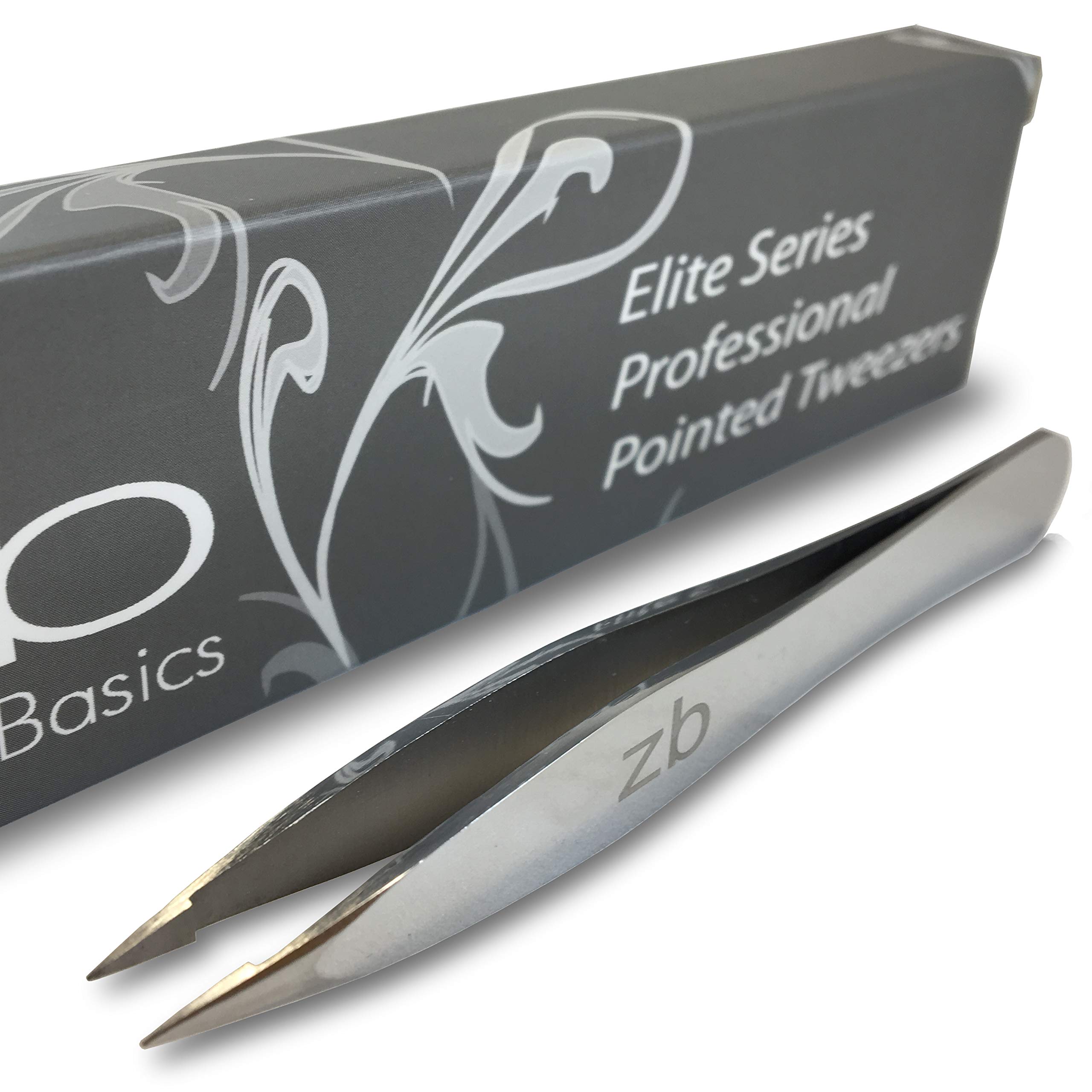 Zizzili Basics Elite Series Pointed Tweezers - Sharp Precision Tips + Surgical Grade Stainless Steel Tweezer for Professional Eyebrow and Facial Hair Removal