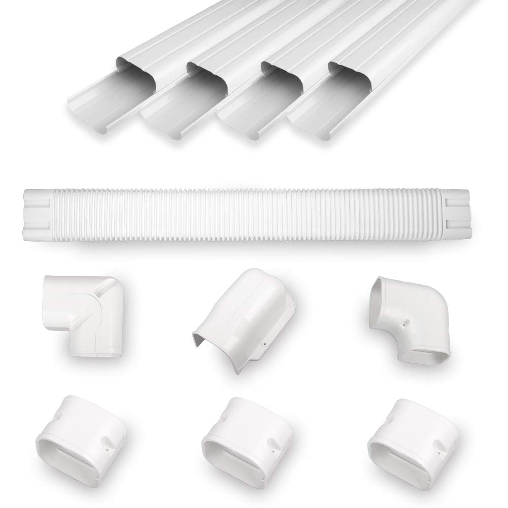 MOOITEK 4" 16.5Ft PVC Decorative Line Set Cover Kit for Ductless Mini Split Air Conditioners Heat Pump System and Central AC(Total Length 16.5Ft), White