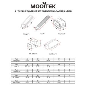 MOOITEK 4" 16.5Ft PVC Decorative Line Set Cover Kit for Ductless Mini Split Air Conditioners Heat Pump System and Central AC(Total Length 16.5Ft), White