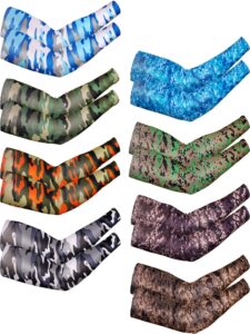 bememo 8 pairs uv sun protection arm sleeves cooling anti slip tattoo cover sleeves with thumb holes for men women(camouflage)