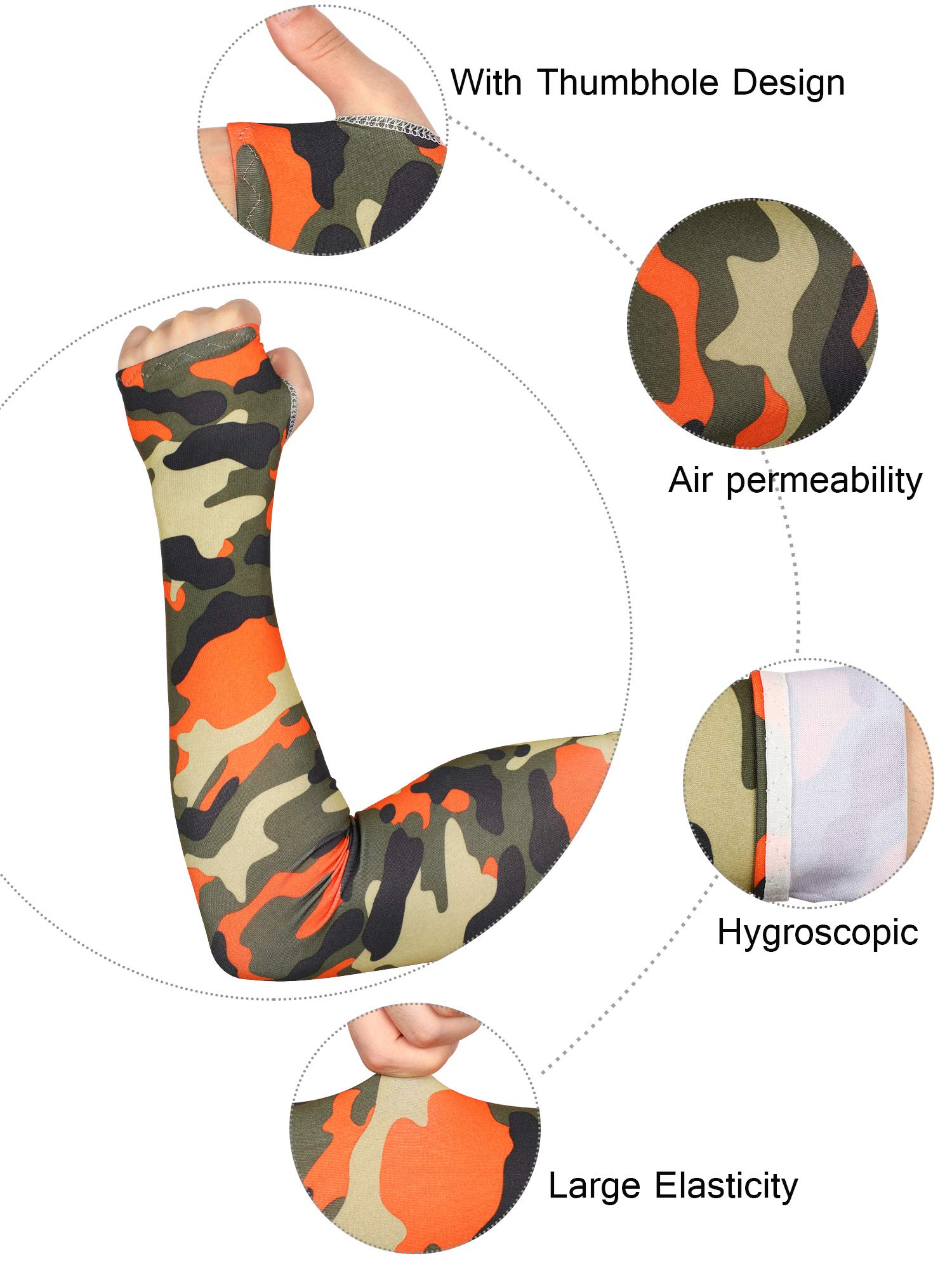 Bememo 8 Pairs UV Sun Protection Arm Sleeves Cooling Anti Slip Tattoo Cover Sleeves with Thumb Holes for Men Women(Camouflage)