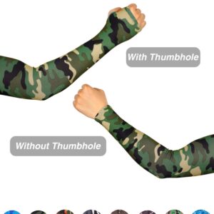 Bememo 8 Pairs UV Sun Protection Arm Sleeves Cooling Anti Slip Tattoo Cover Sleeves with Thumb Holes for Men Women(Camouflage)