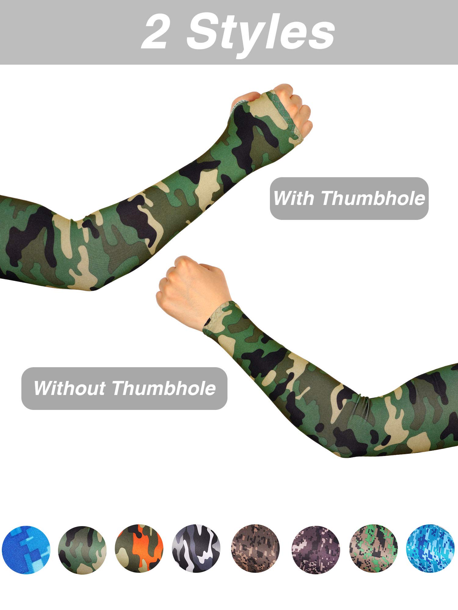 Bememo 8 Pairs UV Sun Protection Arm Sleeves Cooling Anti Slip Tattoo Cover Sleeves with Thumb Holes for Men Women(Camouflage)