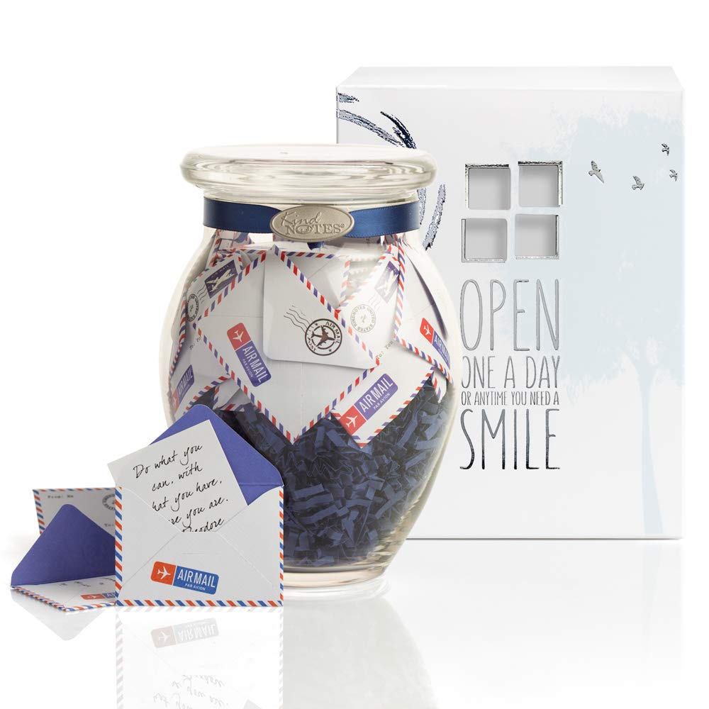 KindNotes Glass Keepsake Gift Jar with Positive Thoughts - Airmail Design