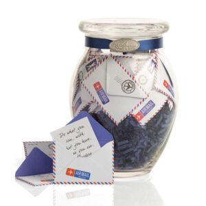 KindNotes Glass Keepsake Gift Jar with Positive Thoughts - Airmail Design