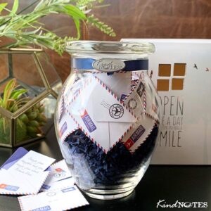 KindNotes Glass Keepsake Gift Jar with Positive Thoughts - Airmail Design