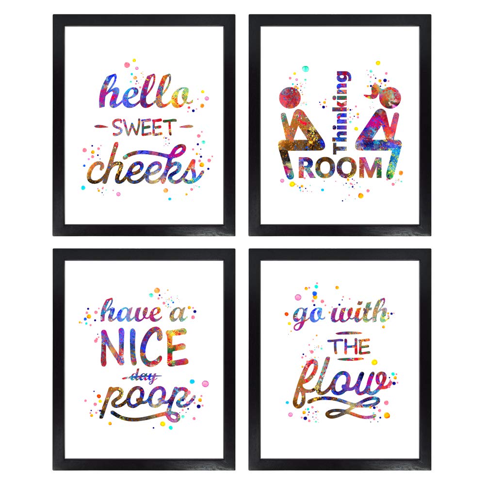 Dignovel Studios Unframed (Set of 4) 8X10 Funny Bathroom Signs Have a Nice Poop Funny Watercolor Wall Art Prints dnc18