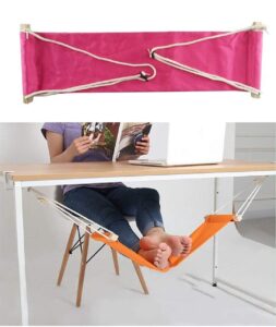 home-organizer tech portable adjustable foot hammock for corner desk office foot rest mini under desk foot rest hammock for home, office, airplane, travel, study and relaxing (pink)