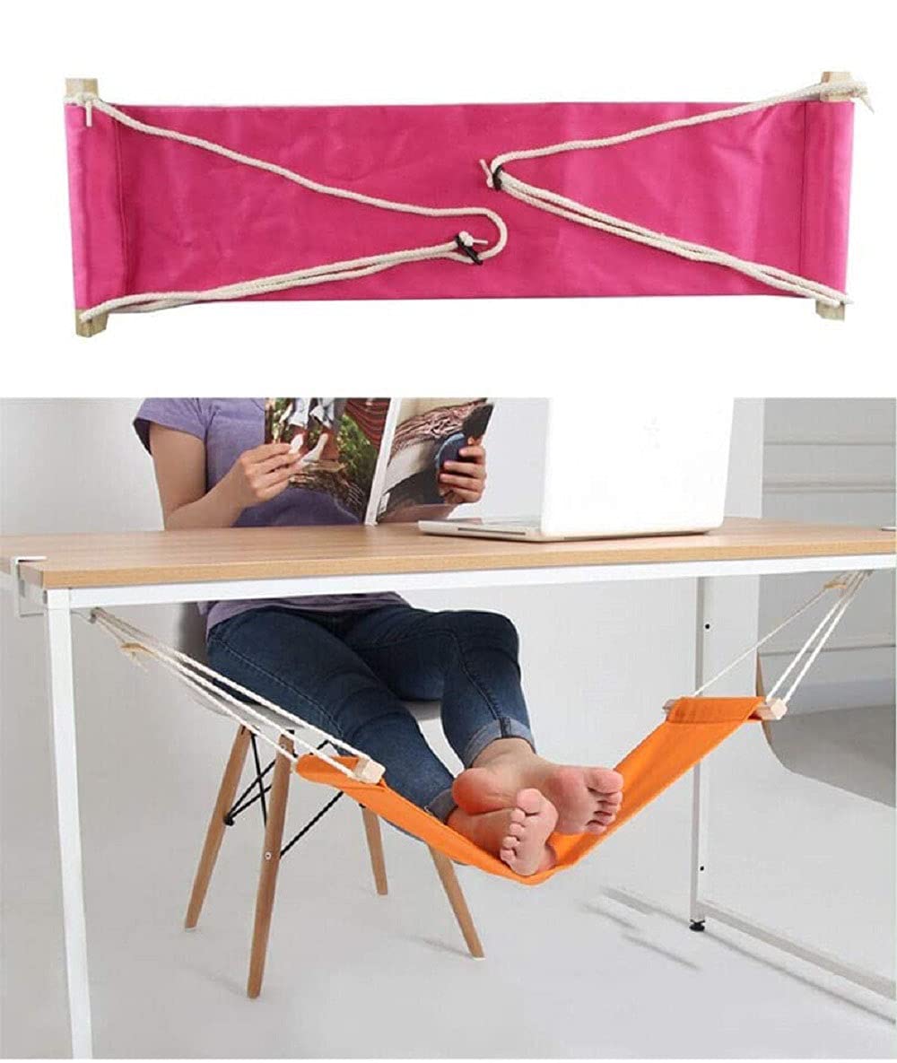 Home-organizer Tech Portable Adjustable Foot Hammock for Corner Desk Office Foot Rest Mini Under Desk Foot Rest Hammock for Home, Office, Airplane, Travel, Study and Relaxing (Pink)