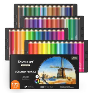 shuttle art 172 colored pencils, soft core color pencil set for adult coloring books artist drawing sketching crafting