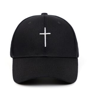 cross embroidery baseball cap,adjustable structured dad hat for men women sun hat (black-1)